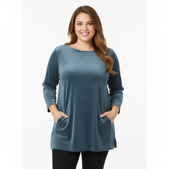 Pure Jill | Tops | Euc Pure Jill 2x Blue Teal Velvet Velour Tunic Top ...